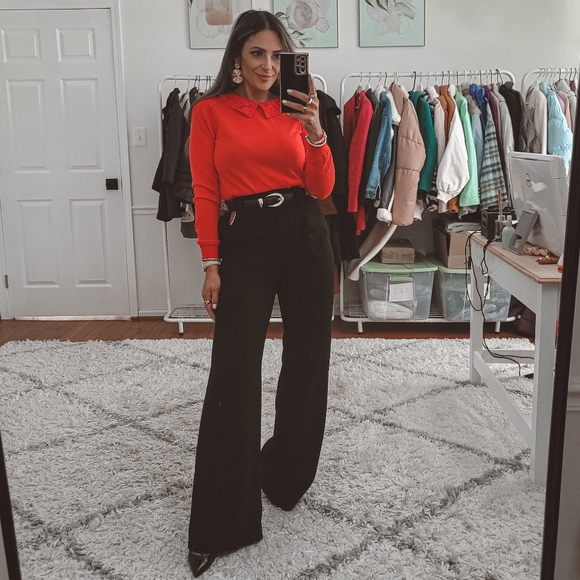 Sweaters | Jcrew Red Lace Collar Sweater And Gold Earrings | Poshmark